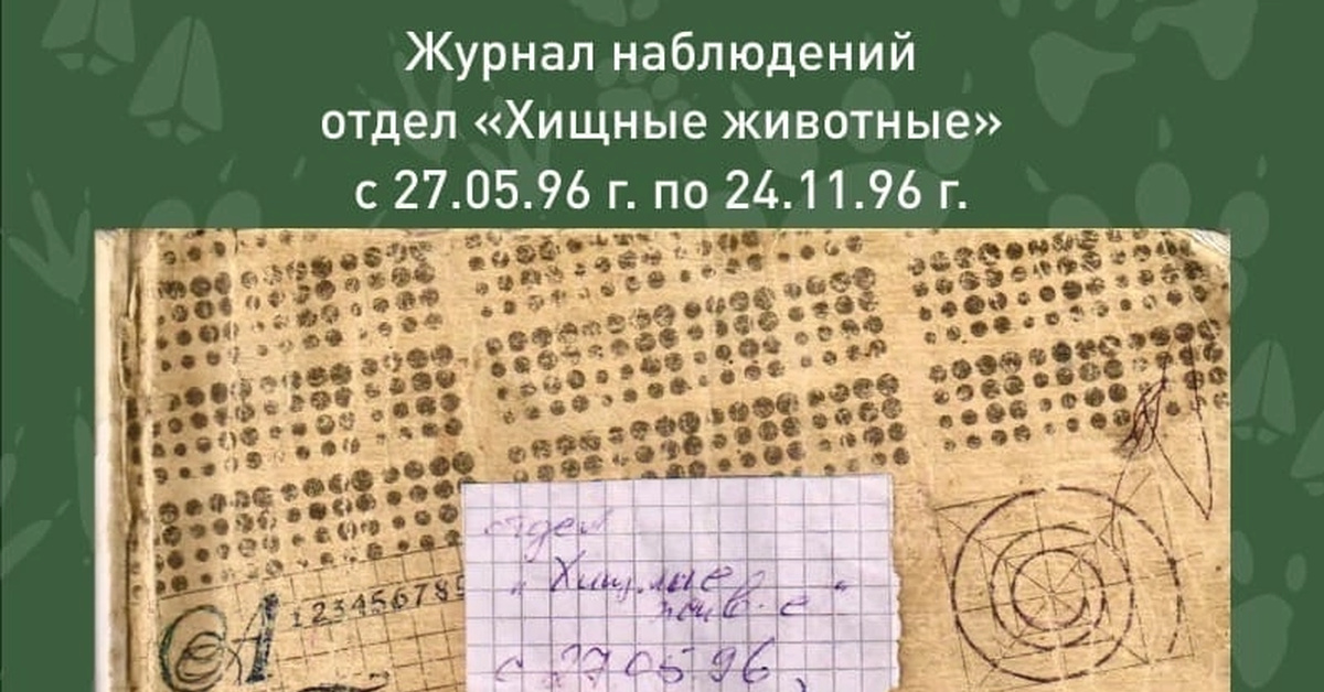 Журнал наблюдений отдела хищных животных 1996 года в Челябинском ...