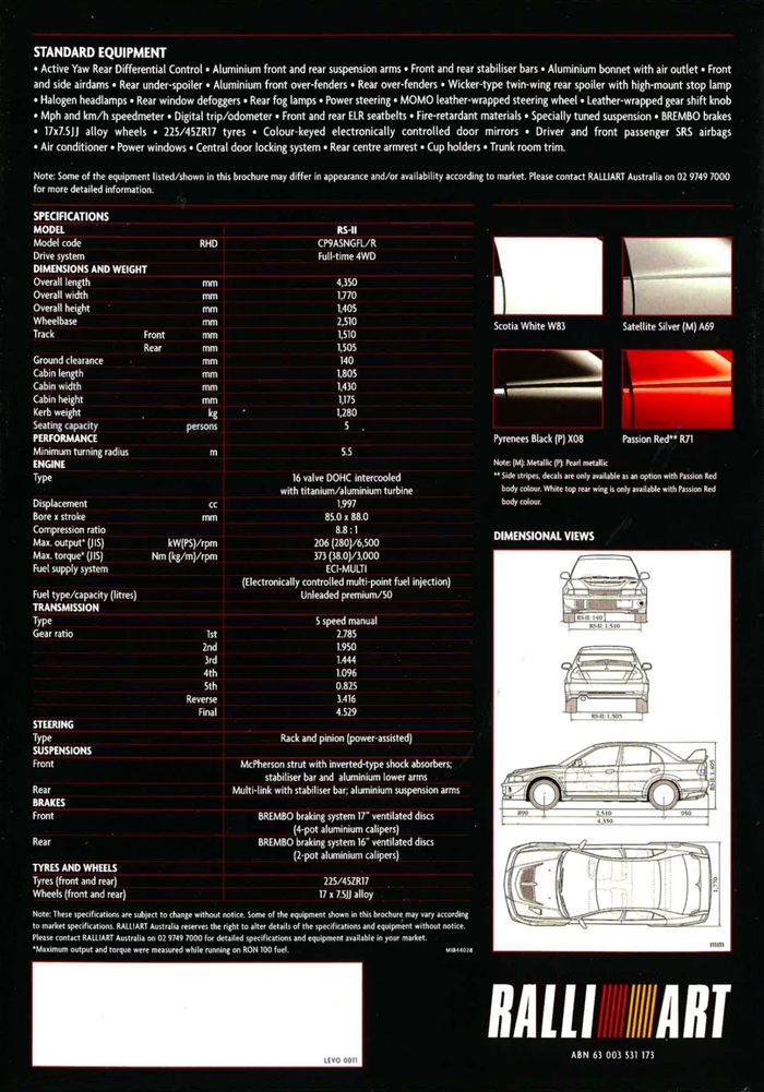 Брошюра Mitsubishi Lancer Evolution V (1998 год) и Mitsubishi Lancer ...