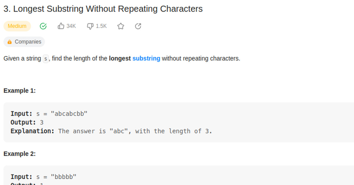 Leetcode День 2 Longest Substring Without Repeating Characters Medium Пикабу