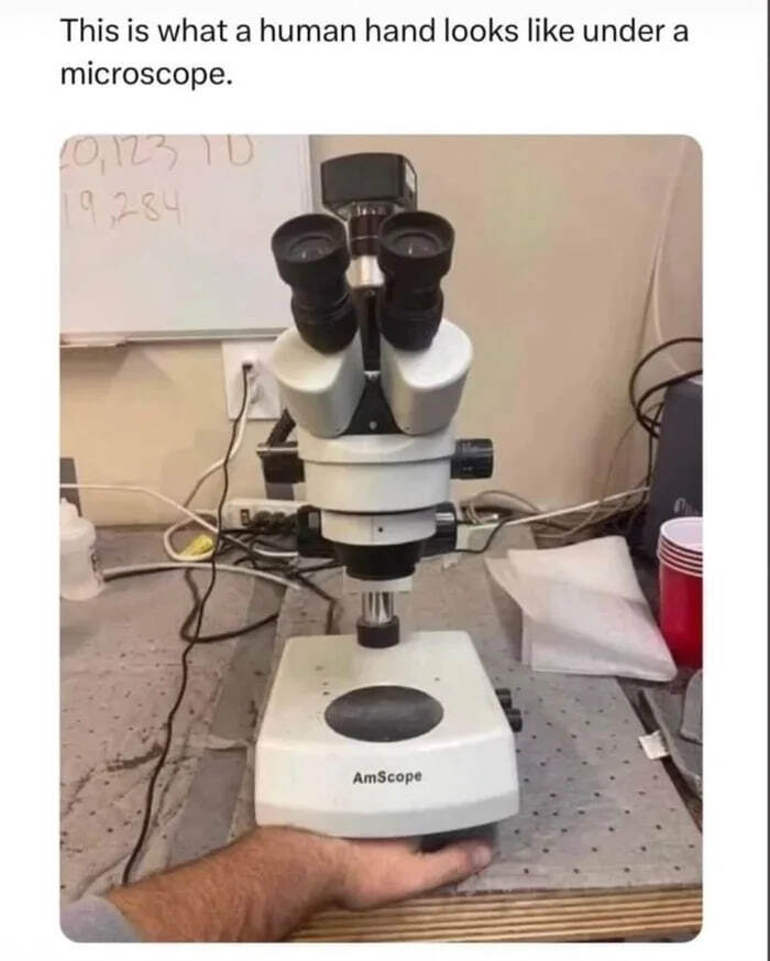 Именно так выглядит человеческая рука под микроскопом | Пикабу