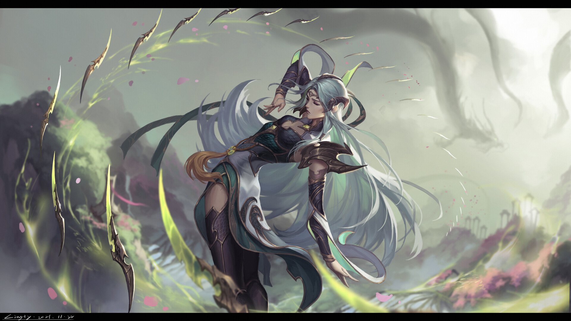 Ashe In The Battle, Dragon Irelia & Akali by Brush_L | Пикабу